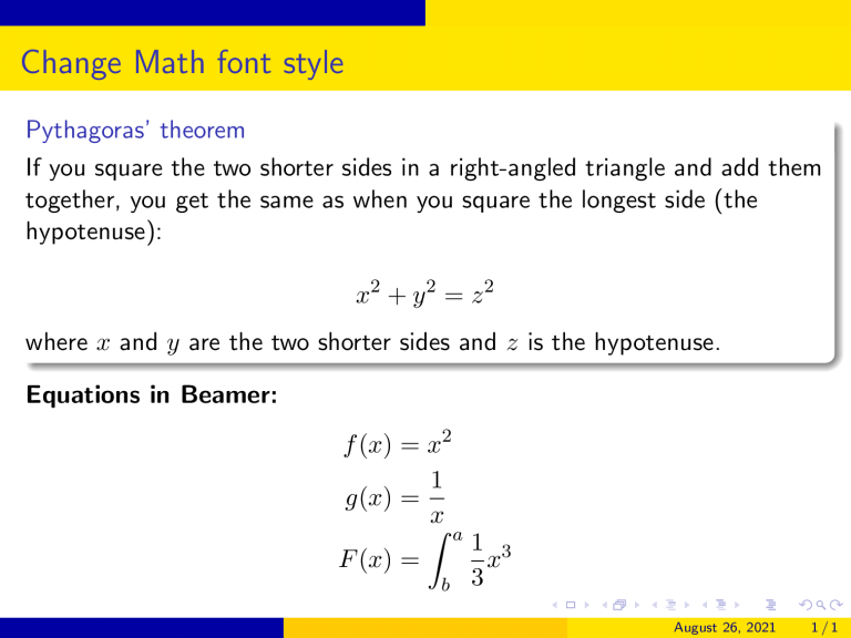 Change Math Font Style In Beamer LaTeX Beamer